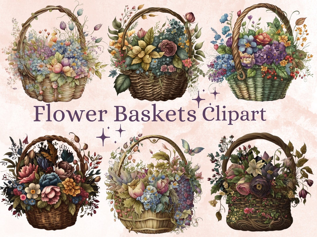 16 PNG Watercolor Flower Basket Clipart, Floral Basket Clip Art ...