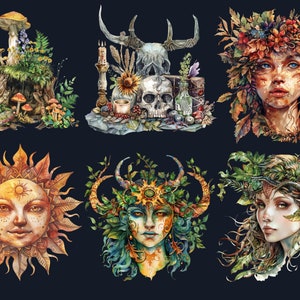 60 PNG Watercolor Litha Clipart, Floral Pagan Holiday Wiccan Art ...