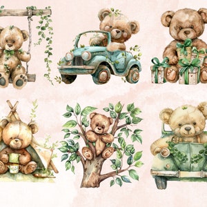 40 PNG Watercolor Green Teddy Bear Clipart, Boho Baby Shower ...