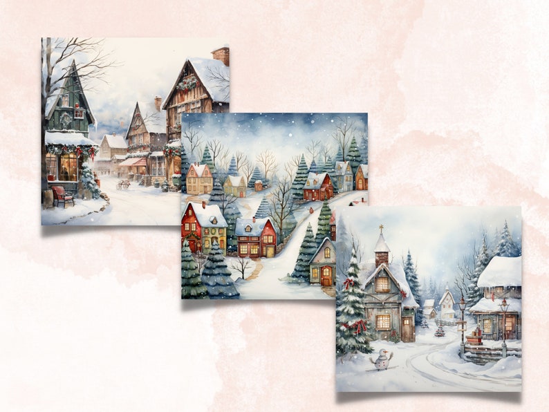 Printable Watercolor Christmas Landscape Digital Paper, Christmas ...