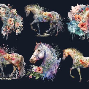 19 PNG Watercolor Floral Horse Clipart, Horse With Flowers PNG Bundle ...