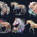 19 PNG Watercolor Floral Horse Clipart, Horse With Flowers PNG Bundle ...