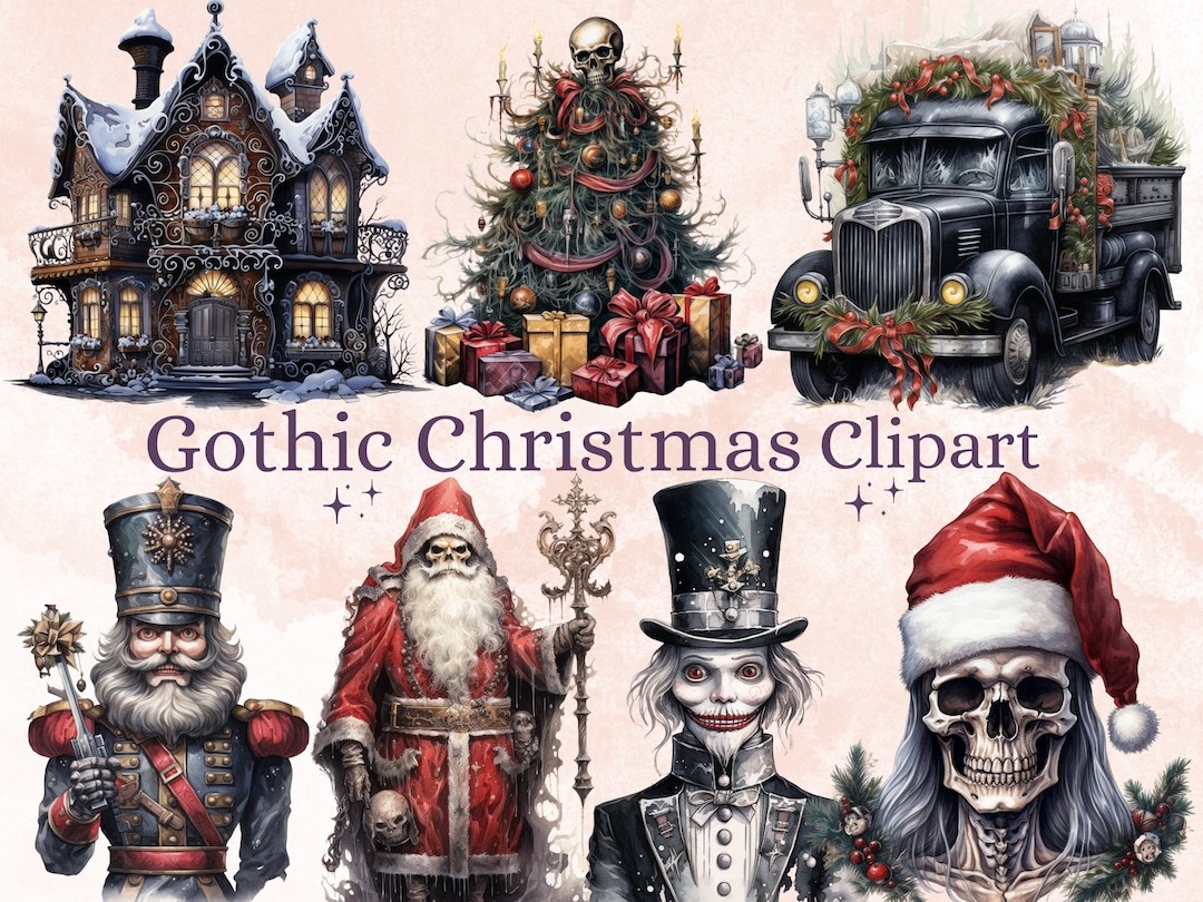 42 PNG Watercolour Gothic Creepy Christmas Bundle Clipart, Spooky Dark ...