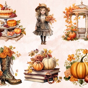 40 PNG Watercolor Victorian Fall Clipart Bundle, Vintage Rustic Autumn ...