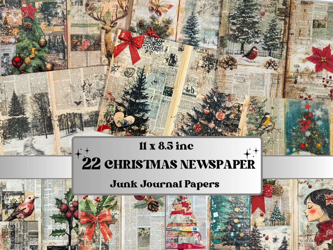 Christmas Newspaper Junk Journal Kit, Noel Patchwork Pages Ephemera ...