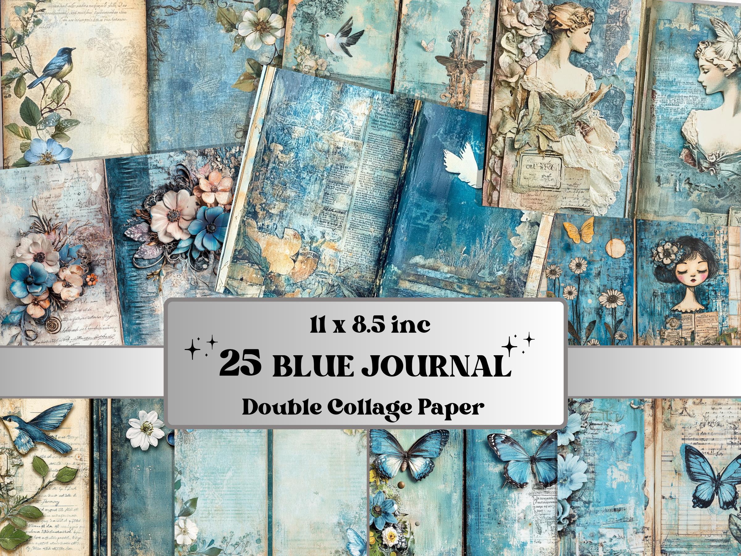 Blue Junk Journal Kit, Blue Pages Ephemera, Whimsical Collage Sheet ...