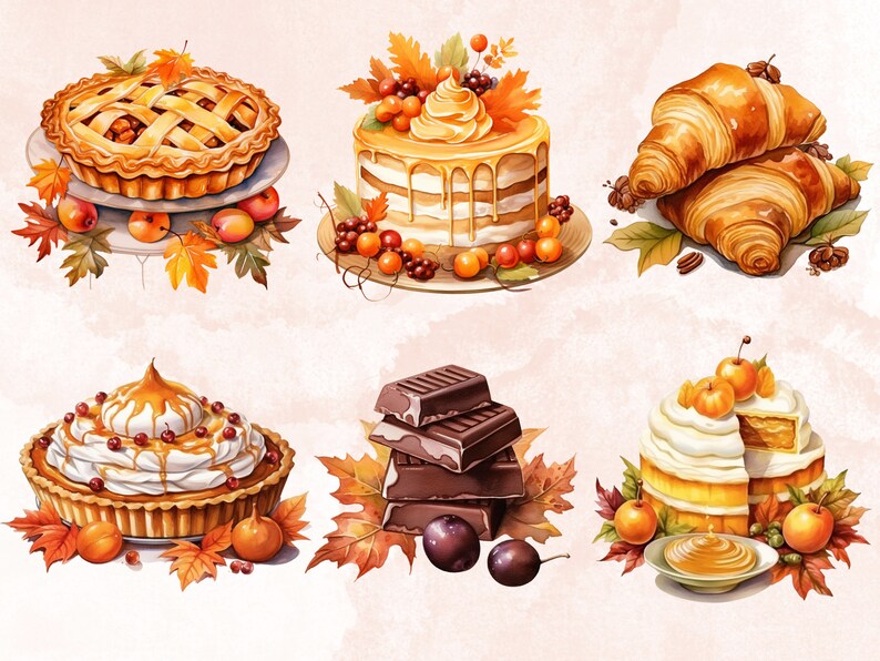 40 PNG Watercolor Fall Dessert Clipart, Autumn Dessert Illustrations ...