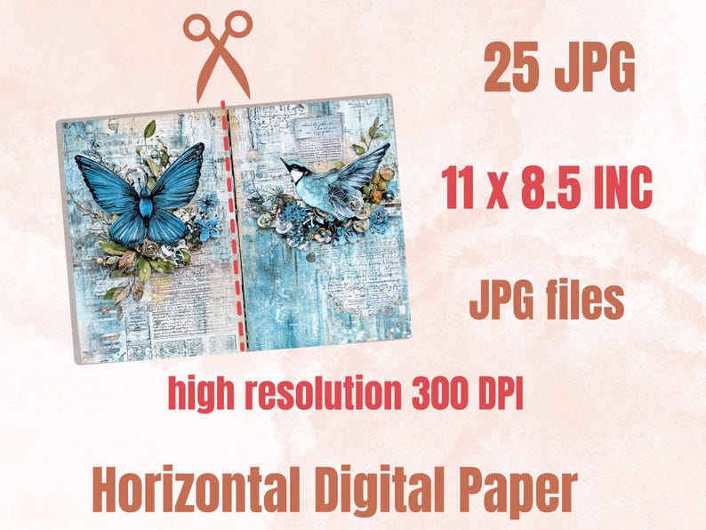 Blue Junk Journal Kit, Blue Pages Ephemera, Whimsical Collage Sheet ...
