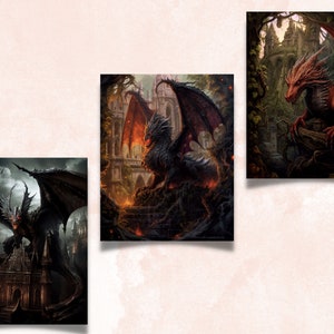 Printable Gothic Dragons Digital Paper, Dark Fantasy Dragon Digital ...