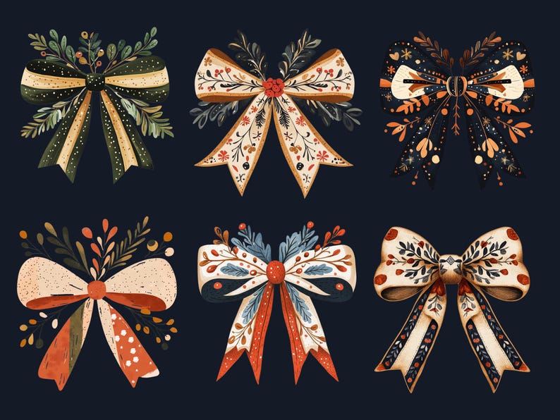 40 PNG Scandinavian Christmas Bows Clipart, Christmas Folk Art ...