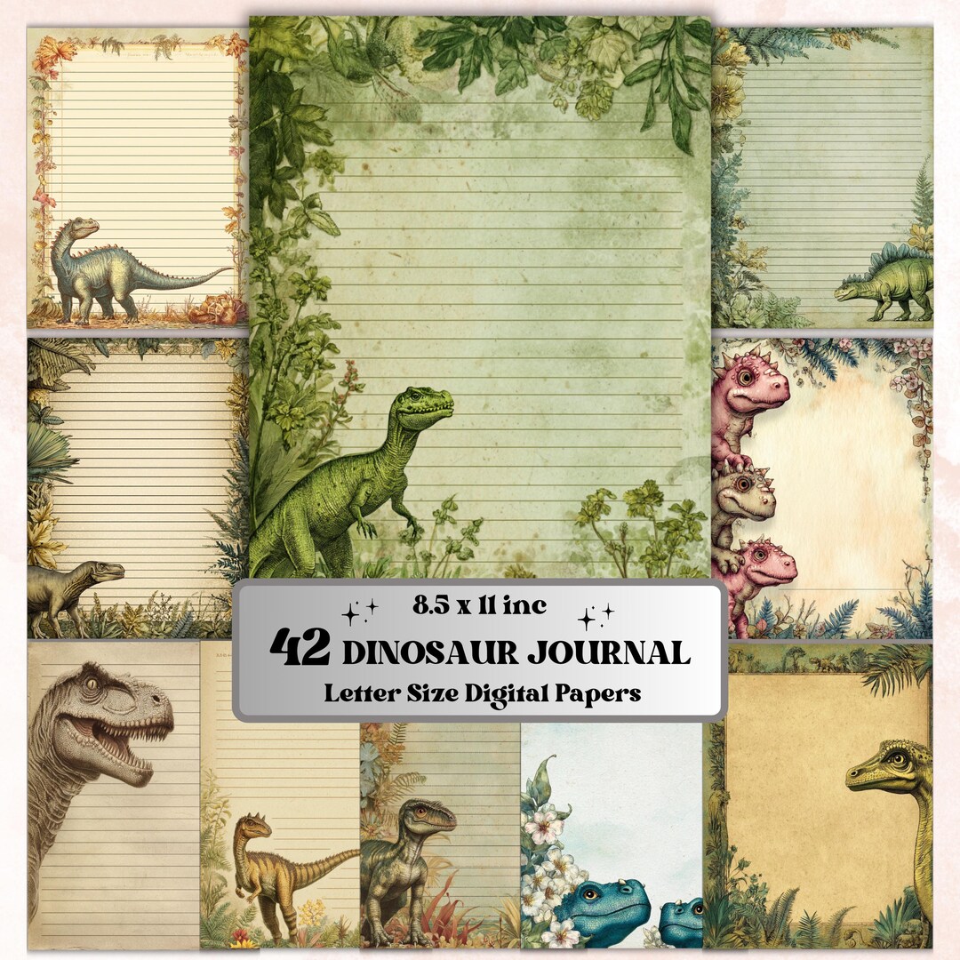 42 Dinosaur Border Lined Pages Printable, Letter Size Dino Writing ...