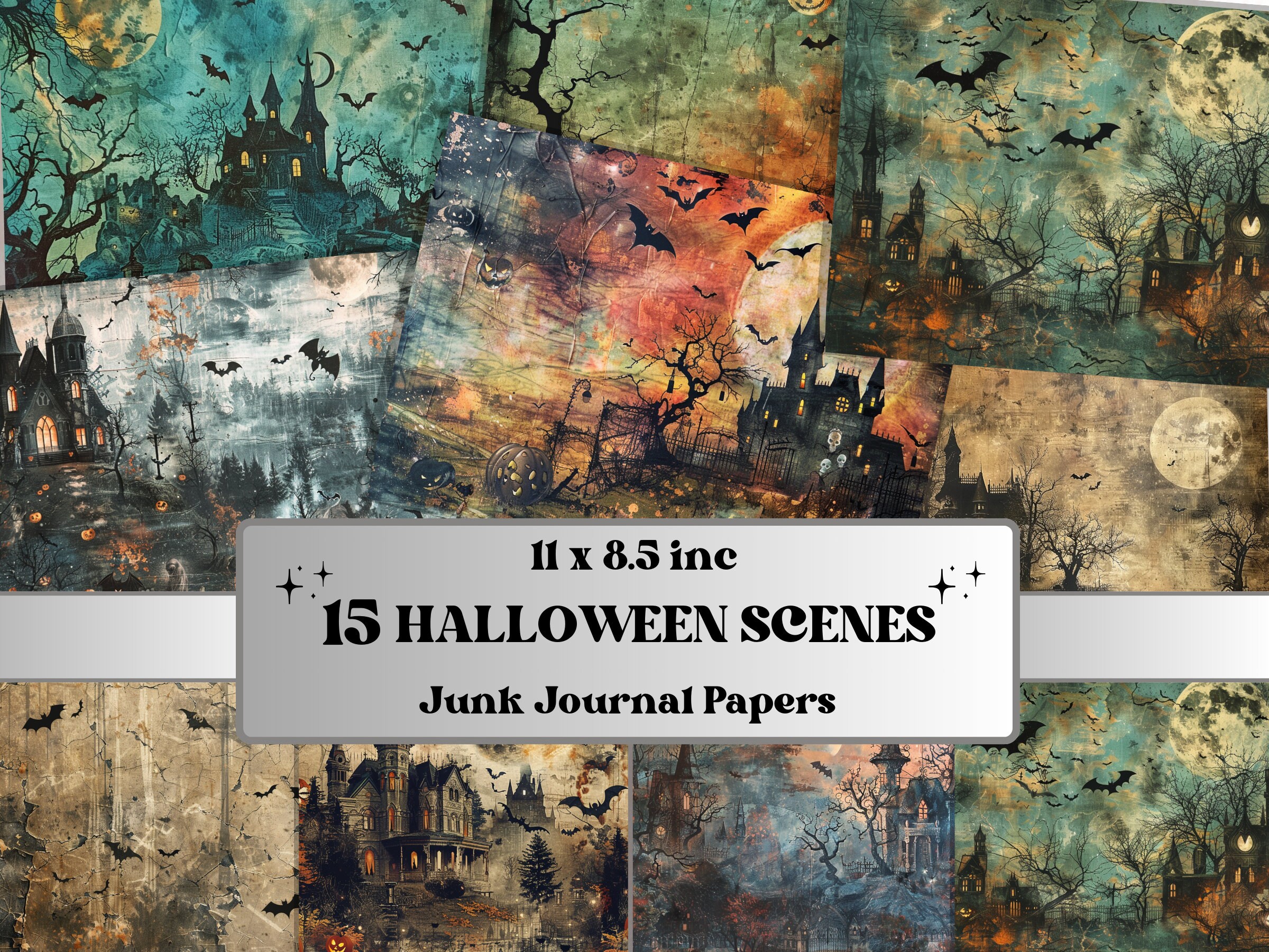 Halloween Scenes Junk Journal Paper, Creepy Pages Ephemera Kit, Gothic ...
