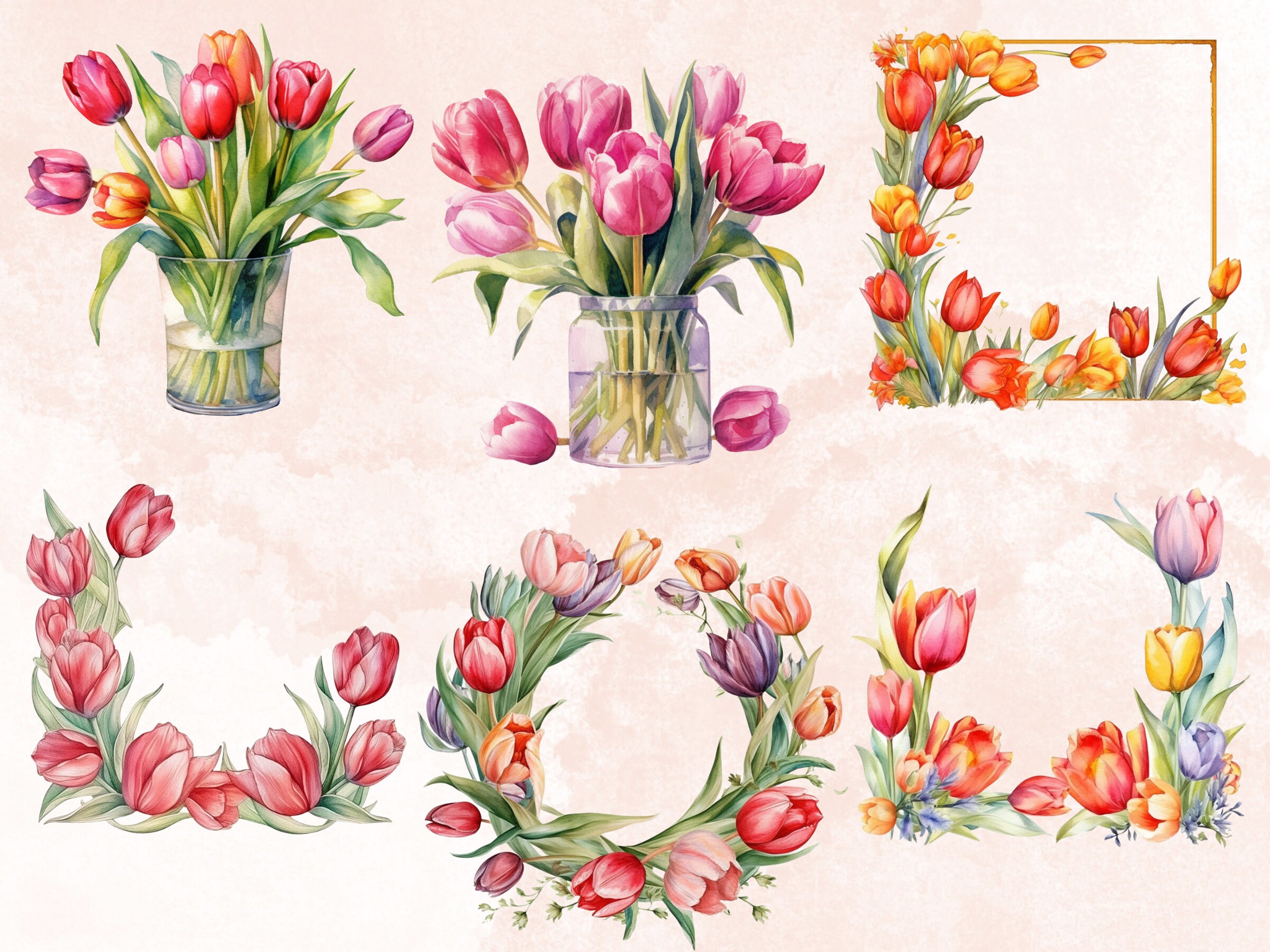 32 PNG Watercolor Tulips Clipart, Tulip PNG Clip Art Bundle, Spring ...