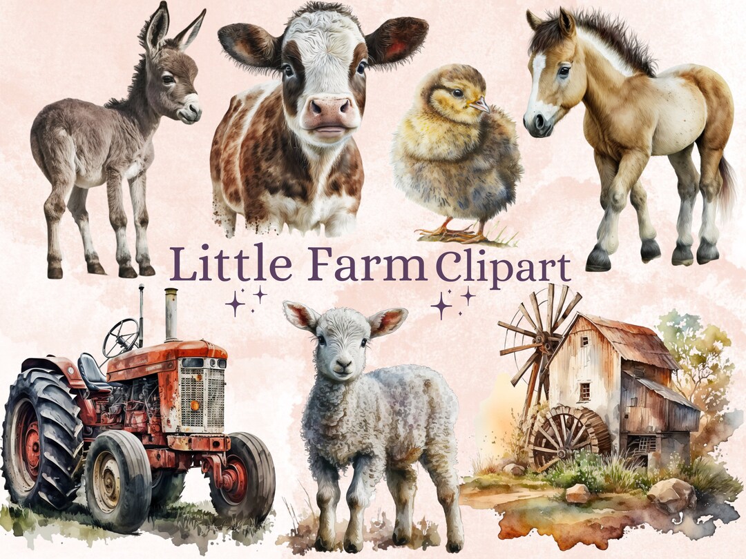 32 PNG Watercolor Little Cute Farm Animals Clipart, Baby Farm Animals ...