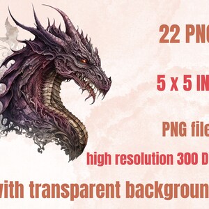 22 PNG Watercolour Gothic Dragons Clipart, Dark Fantasy Black Dragon ...