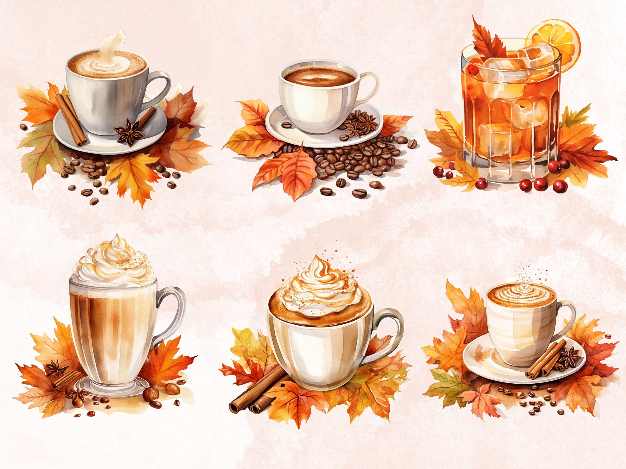 30 PNG Watercolor Fall Drink Clipart, Autumn Coffee Illustrations Clip ...