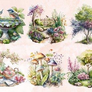 30 PNG Watercolour Spring Garden Clipart, Garden PNG Bundle, Spring ...
