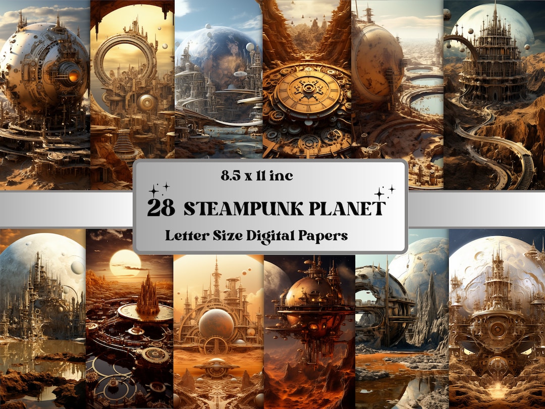 Printable Steampunk Planet Digital Paper, Steampunk Space Background ...