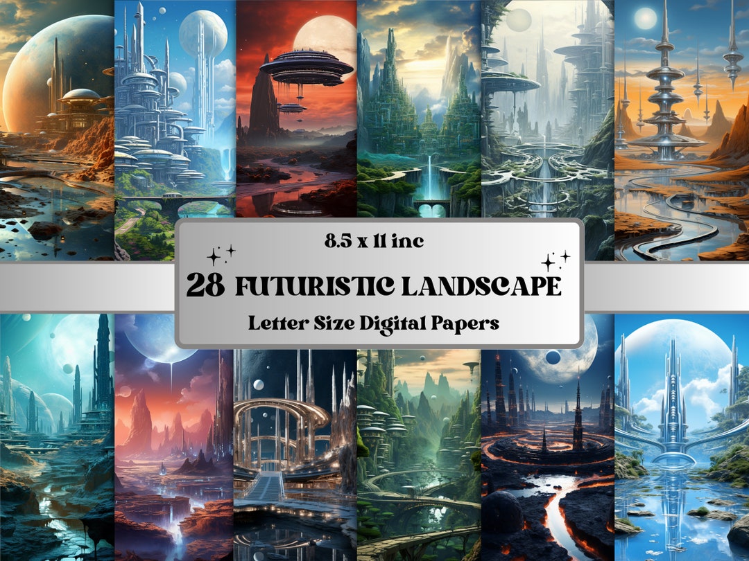 Printable Futurism Digital Paper, Futuristic Art Background, Fantasy ...