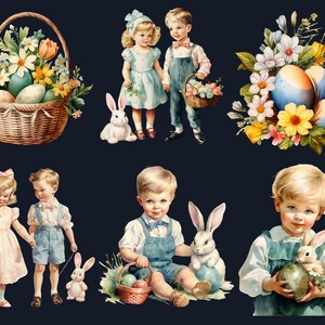 50 PNG Watercolor Vintage Easter Bundle Clipart, Retro Easter Egg ...