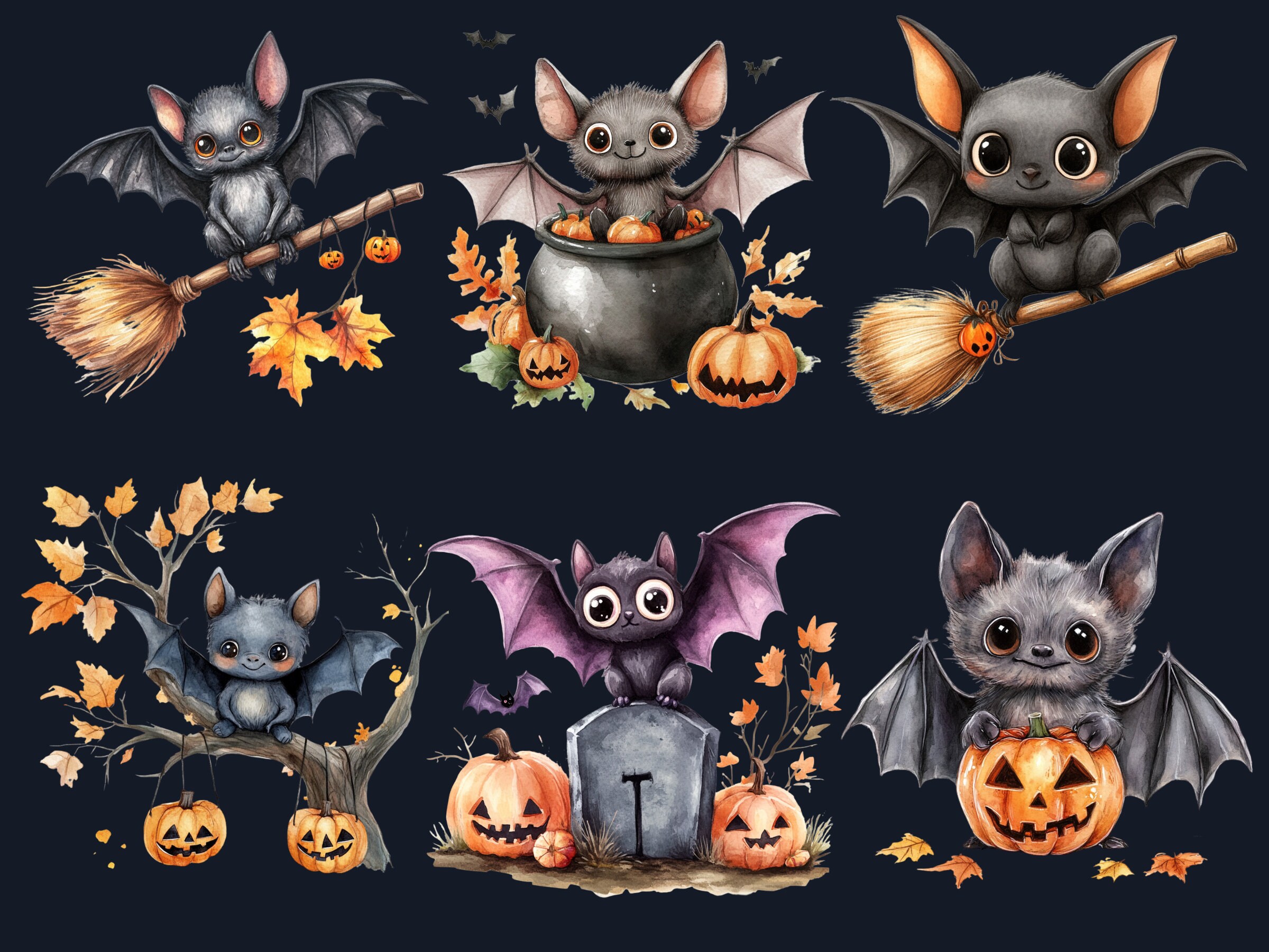 25 PNG Watercolor Cute Halloween Bat Clipart, Cute Creepy Animals ...