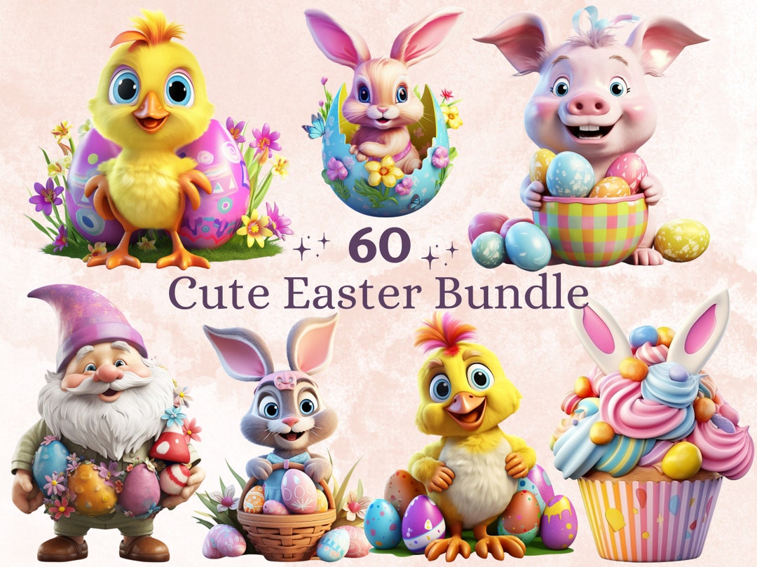 60 PNG Watercolor Cute Easter Clipart, Spring Easter Egg Illustrations ...
