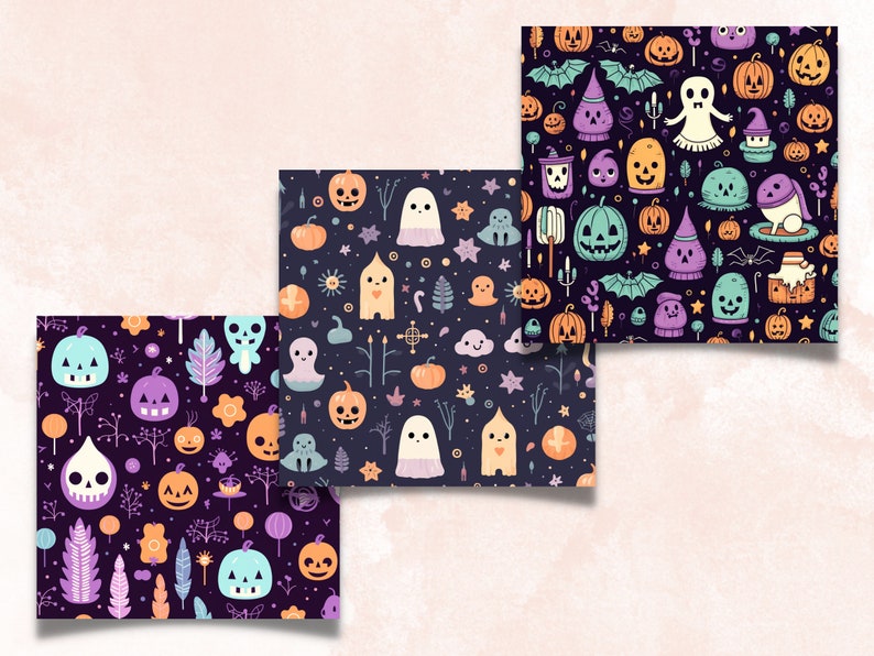 Printable Cute Creepy Halloween Digital Paper, Happy Halloween Kawaii ...