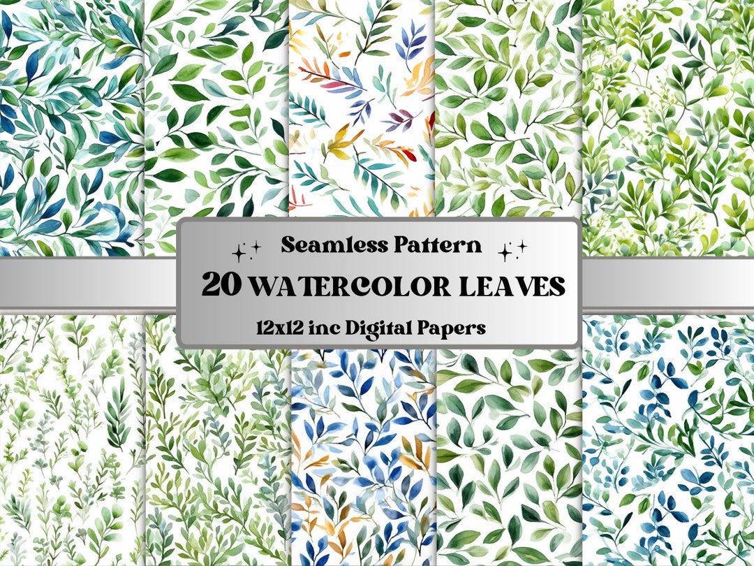 Seamless Watercolor Gentle Leaves Digital Paper, Eucalyptus Greenery ...