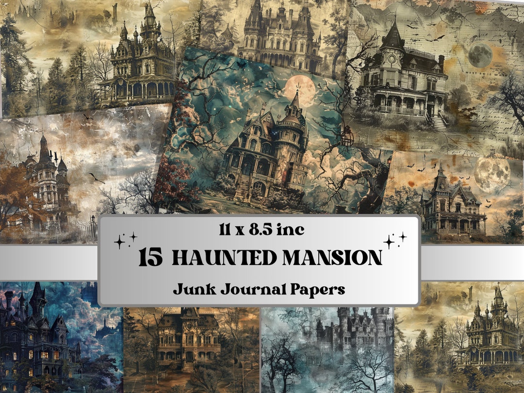 Vintage Haunted Mansion Journal Paper, Halloween House Pages Ephemera ...