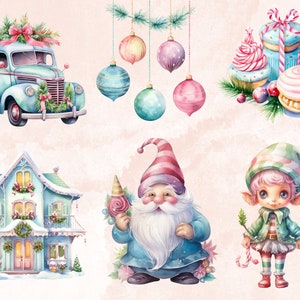 45 PNG Watercolour Pastel Christmas Bundle Clipart, Pink Blue Christmas ...