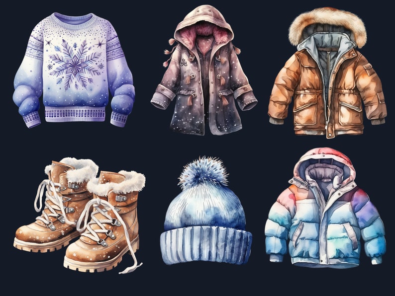 60 PNG Watercolor Winter Clothes Clipart, Cozy Winter Fashion ...