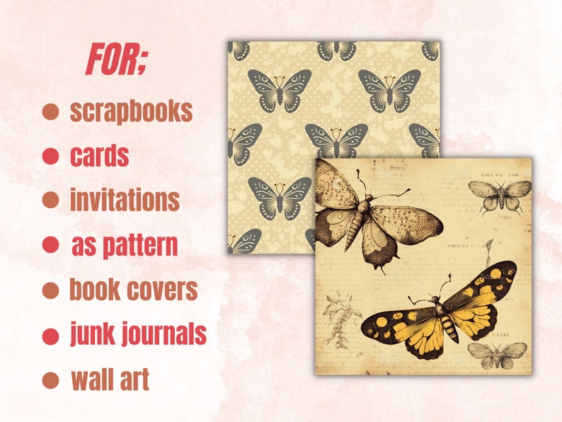 Vintage Butterflies Digital Paper, Summer Spring Butterfly Scrapbook ...
