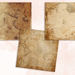 Old Maps Textures Digital Paper Pack, Antique Map Junk Journal Pages ...