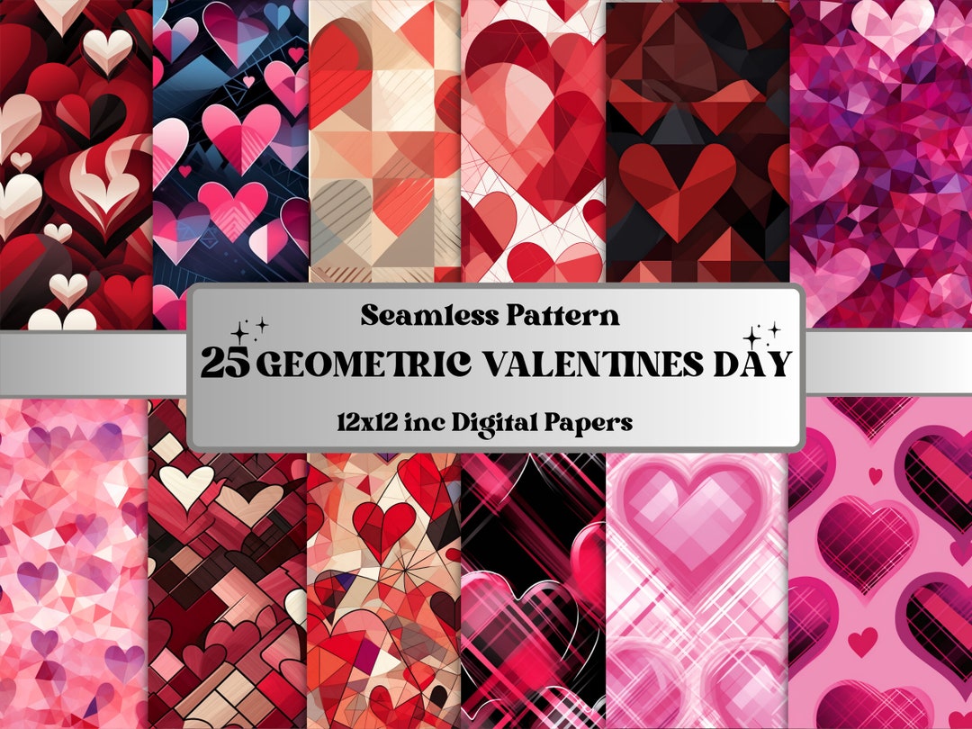 Seamless Geometric Valentine's Day Digital Paper, Romantic Valentine ...