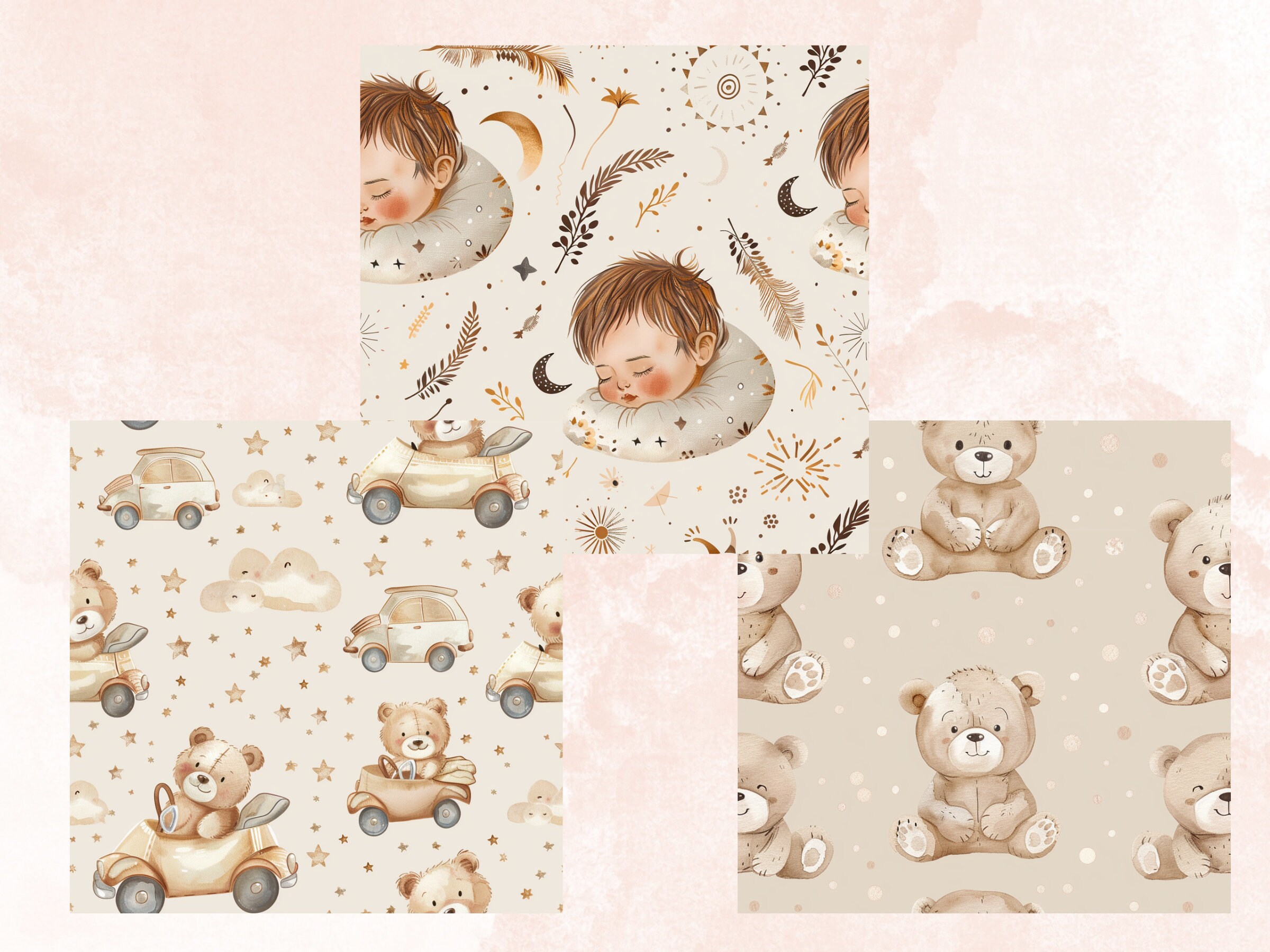 Seamless Neutral Newborn Pattern Paper, Boho Baby Nursery Ephemera ...