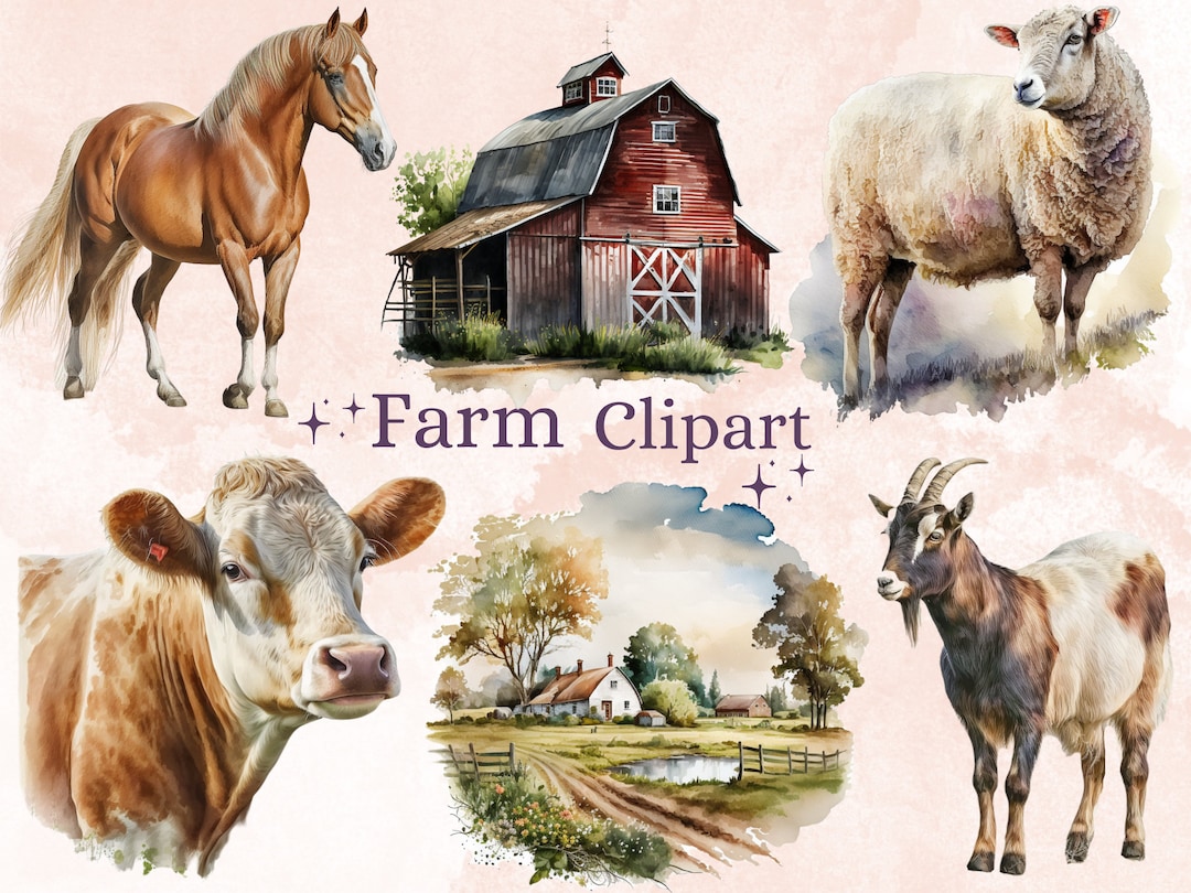 32 PNG Watercolor Farm Animals Clipart, Farm Barn Animals PNG Bundle ...