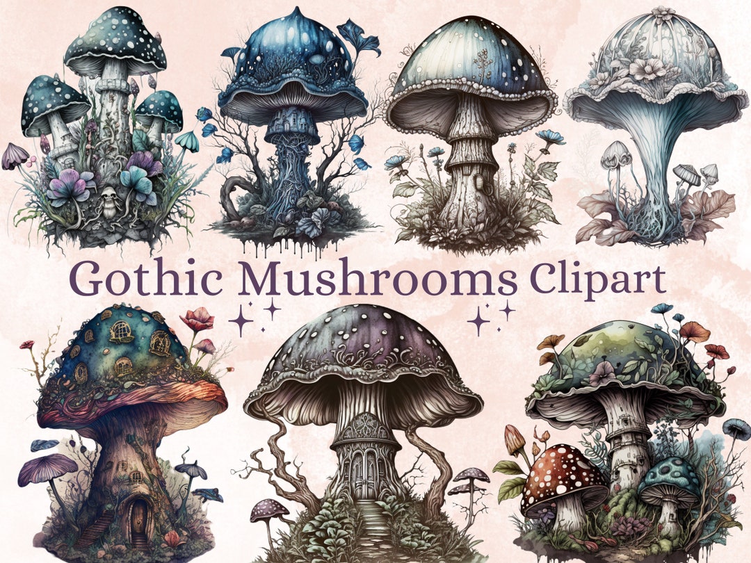 20 PNG Watercolor Gothic Mushrooms Clipart, Dark Fantasy Magical ...