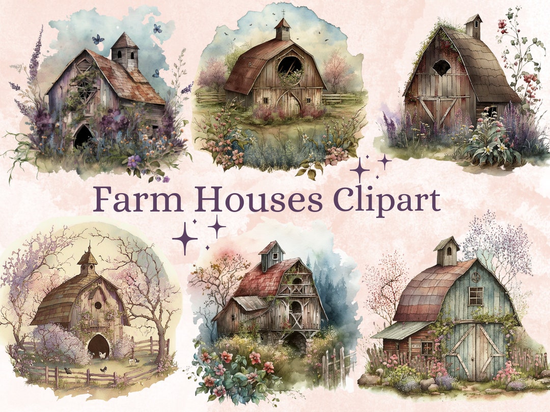16 PNG Farm House Clipart, Watercolor Farm Barn Clip Art, Magical ...