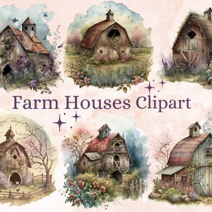 16 PNG Farm House Clipart, Watercolor Farm Barn Clip Art, Magical ...