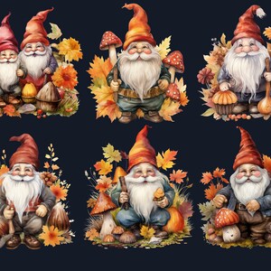 30 PNG Watercolor Fall Gnomes Clipart, Rustic Autumn Garden Gnome ...