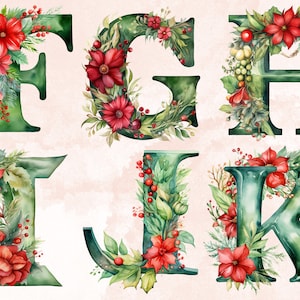 26 PNG Watercolour Green Christmas Alphabet Clipart, Christmas Letters ...