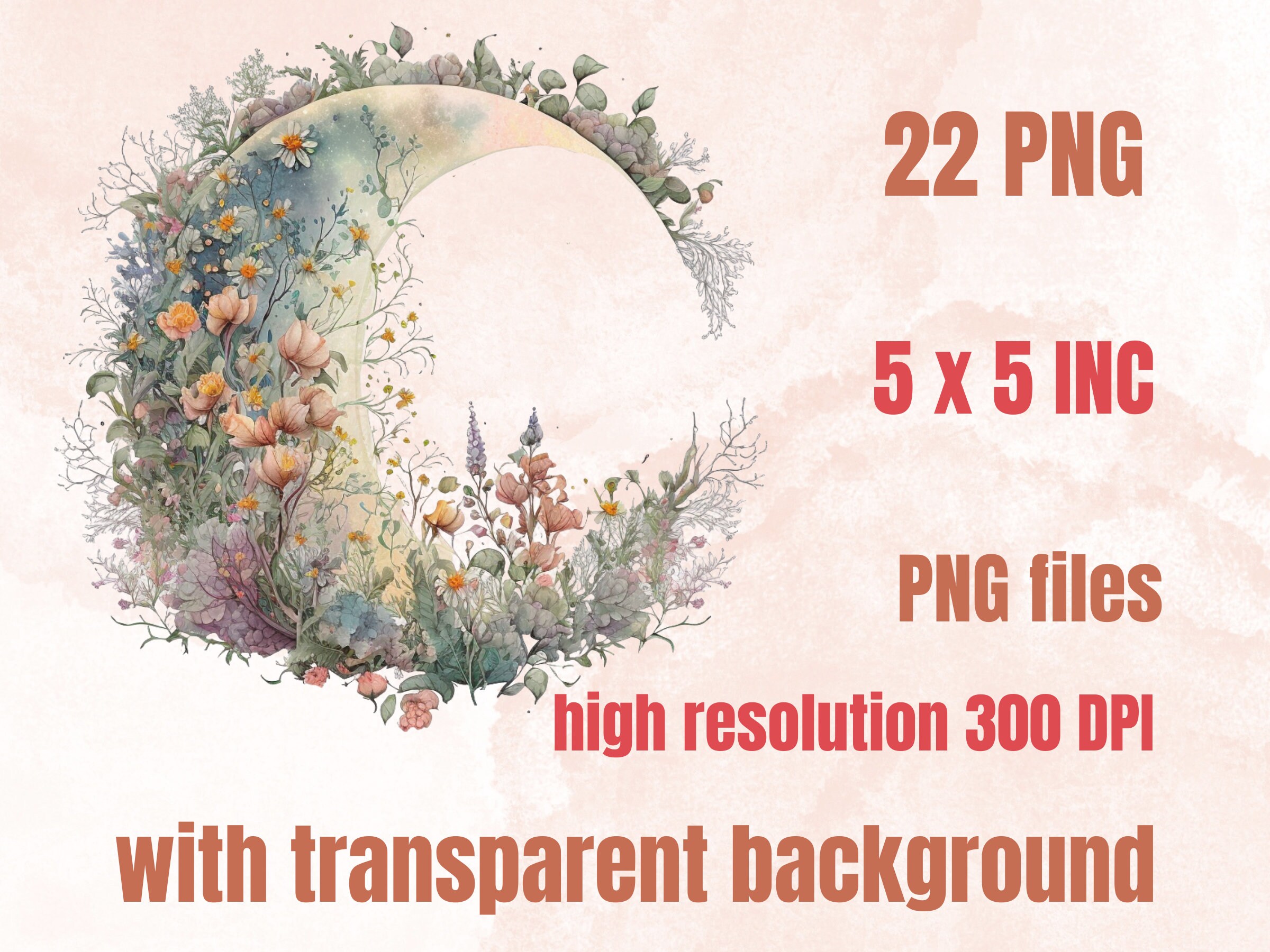 22 PNG Watercolor Floral Moons Clipart, Floral Crescent Moons With ...