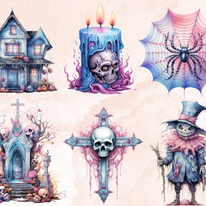 40 PNG Watercolour Pastel Halloween Bundle Clipart, Cute Pink Halloween ...