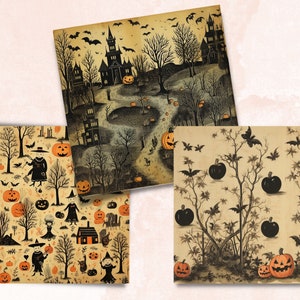 Printable Vintage Creepy Halloween Digital Paper, Halloween Ephemera ...