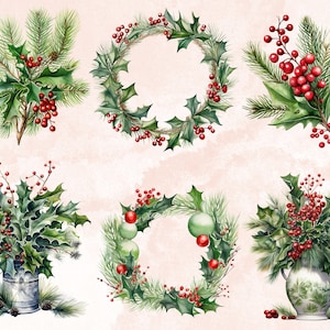 35 PNG Watercolor Christmas Greenery Clipart, Merry Christmas Botanical ...