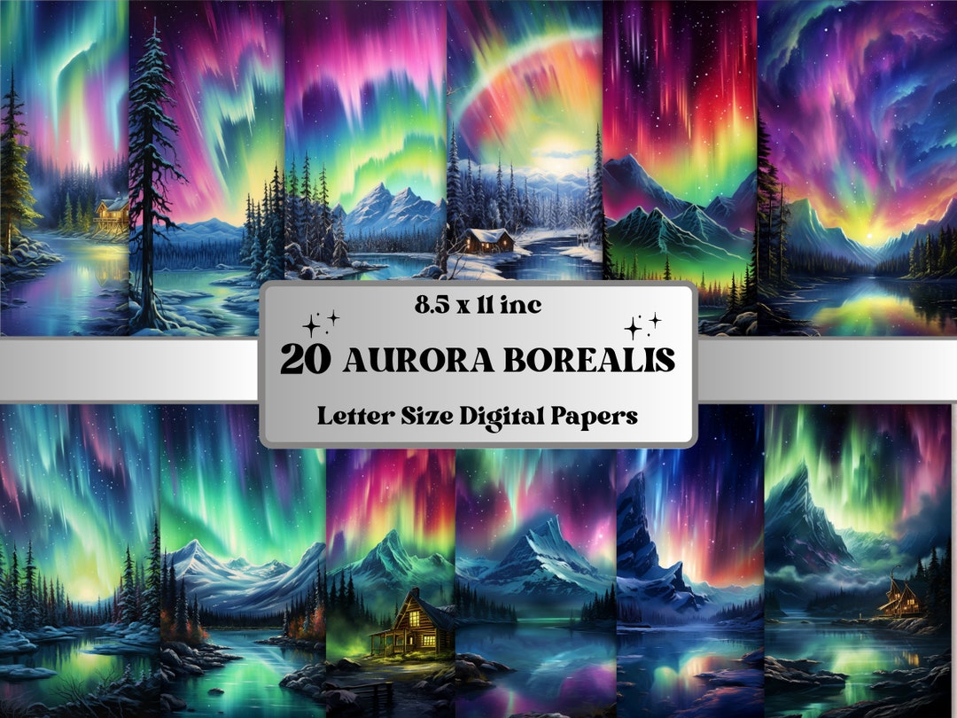Printable Enchanted Aurora Borealis Digital Paper, Northern Lights ...