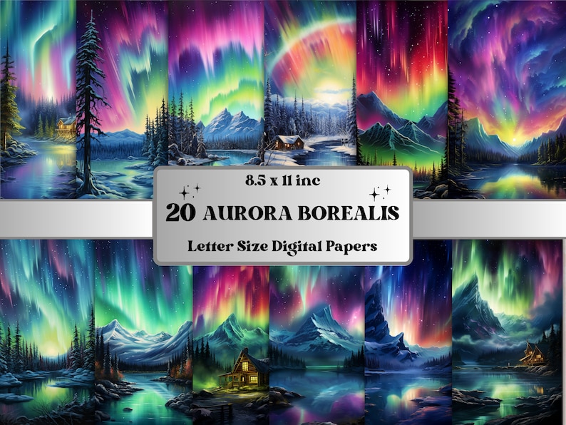 Printable Enchanted Aurora Borealis Digital Paper, Northern Lights ...