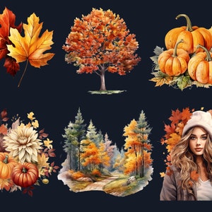 90 PNG Watercolor Fall Big Bundle Clipart, Rustic Autumn Illustrations ...