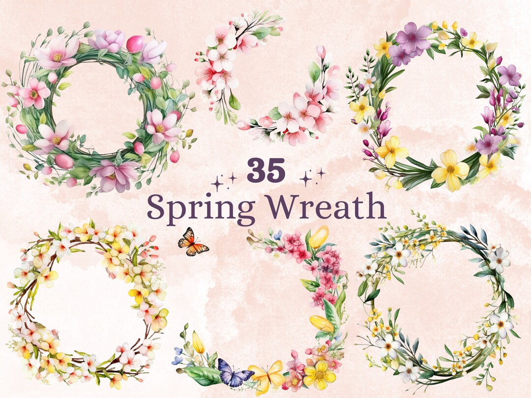 35 PNG Watercolor Spring Wreath Clipart, Floral Spring Frame ...