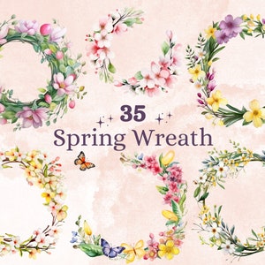 35 PNG Watercolor Spring Wreath Clipart, Floral Spring Frame ...